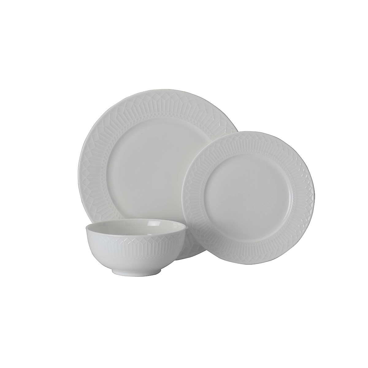 Mikasa Finn Bone China Lightweight Chip Resistant 12 Piece Dinnerware Set, Service for 4, White