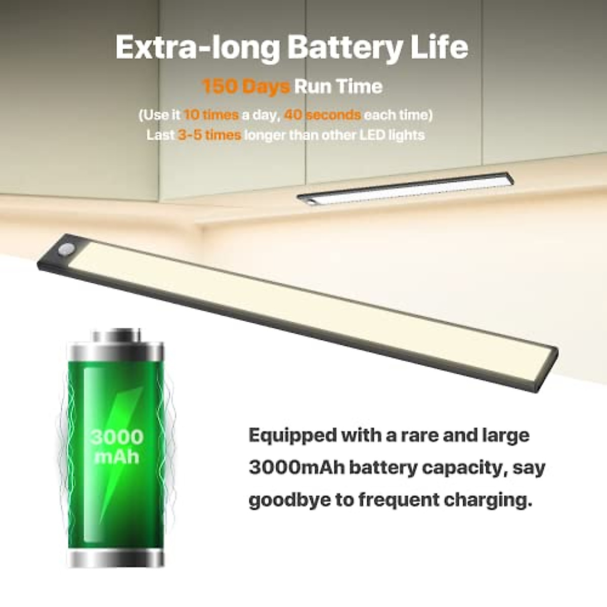 Aipolloo 69 LED Under Cabinet Lighting 2 Pack, 3 Color Motion Sensor Light Indoor, 3000mAh Rechargeable Stepless Dimmable Closet Lights, Wireless Battery Operated Under Counter Light for Kitchen