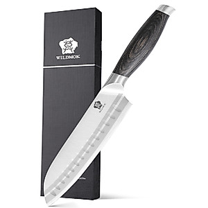 WILDMOK 7 Inch Santoku Knife, Japanese Chef Knife -Ultra Sharp Kitchen Chopping Knife, German Stainless Steel Chef Knife with Pakka Wood Handle, Gift Box