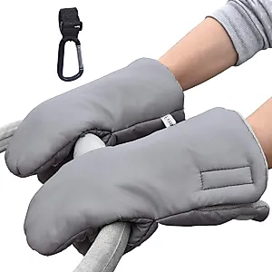 Evencaphy Stroller Gloves Universal Anti-Freeze Pram Hand Muffs Winter Gloves Pushchair Hand Warmers Water-Resistant with Stroller Hook, Grey