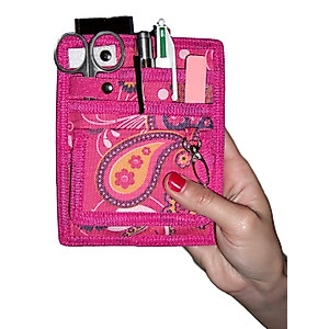 6 Piece Protective Lab Coat Pocket Organizer Kit Has Pretty Pink Paisley Pattern You're Sure to Love! Attractive Yet Durable-Made of Super Strong 600d Denier- Gift for Nurses, Students & You!