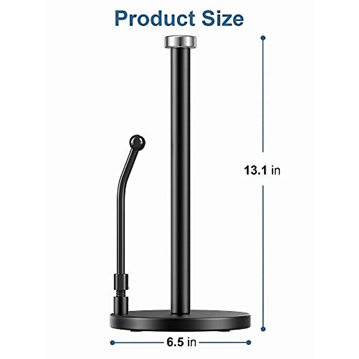 SMARTAKE Paper Towel Holder, Paper Towel Dispenser Standing Weighted Base Non Slip, Spring Arm Fit Most Size Paper Roll, Stainless Steel Paper Towel Holder for Home Kitchen Countertop Tabletop, Black