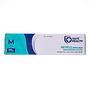 Safe Health Blue Nitrile Exam Gloves, 100-Count S M L XL, 3.5 Mil Free of Powder-Latex, Disposable-Textured, Clinic-Office-Daily, Medical, First-Aid, Clinics, Medium (M) Box 100, FIY1062G