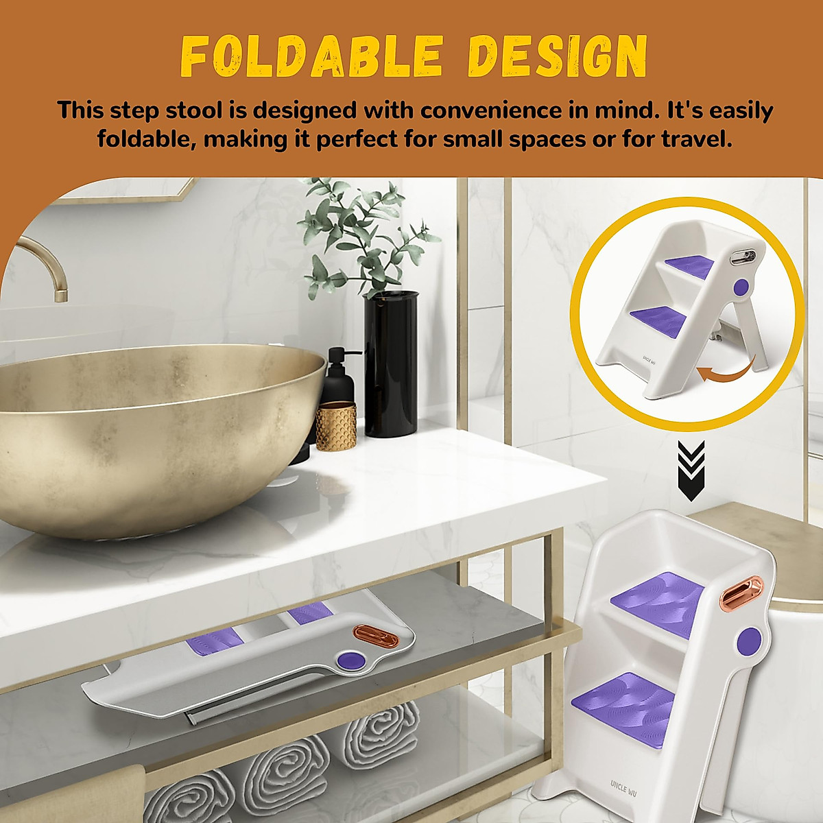 UNCLE WU Foldabel Two Step Stool for Adult