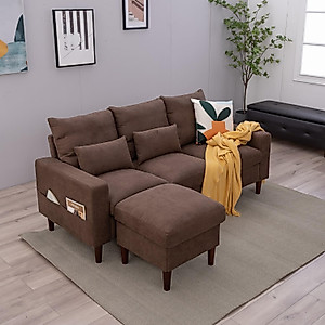 Panana Convertible Sectional Sofa Couch Modern L-Shaped Couch 3 Seat Fabric Sofa for Small Space (Brown)