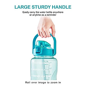 EYQ 64oz Leakproof Free Drinking Water Bottle with Motivational Time Marker BPA Free for Fitness, Gym and Outdoor Sports (Mint Green)