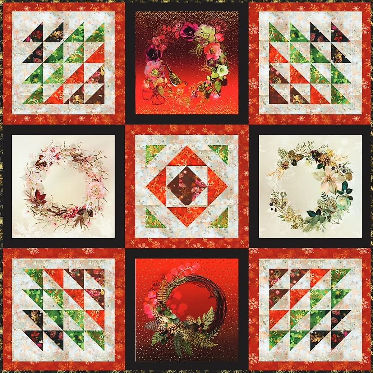 Quilt Kit - Festive Panels - 54" X 54" Festive Beauty Wreath Block Quilt - Top & Binding