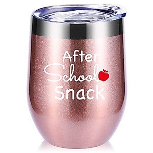 momocici Teacher Gifts.After School Snack 12 OZ Wine Glass Tumbler.Year End Graduation Gifts.Birthday,Christmas,Thank You Gifts for Teachers.Teacher Appreciation Gifts Mug(Rose Gold)