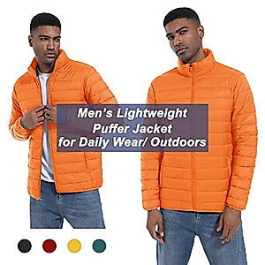 MAGCOMSEN Puffer Jacket Men Packable Down Jacket Lightweight Winter Coats Waterproof Insulated Jacket Orange M
