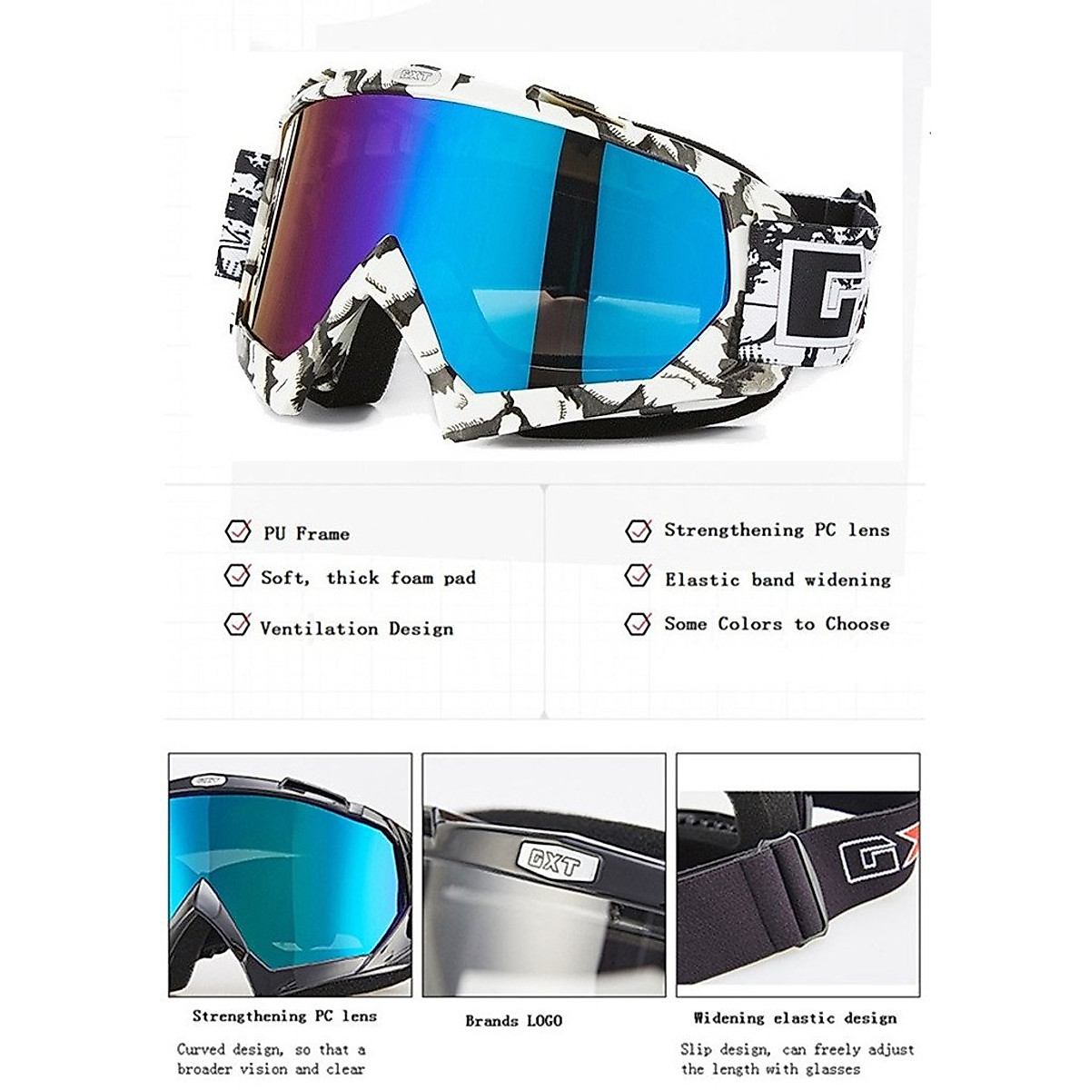 Wonzone Off Road Riding Motorcycle Bike Dirt Goggles Windproof Snowboard Ski Goggles Eyewear Adjustable UV Protective Outdoor Glasses Portable Motorcycle Cross-Country Goggles (Orange/Black, Rainbow)