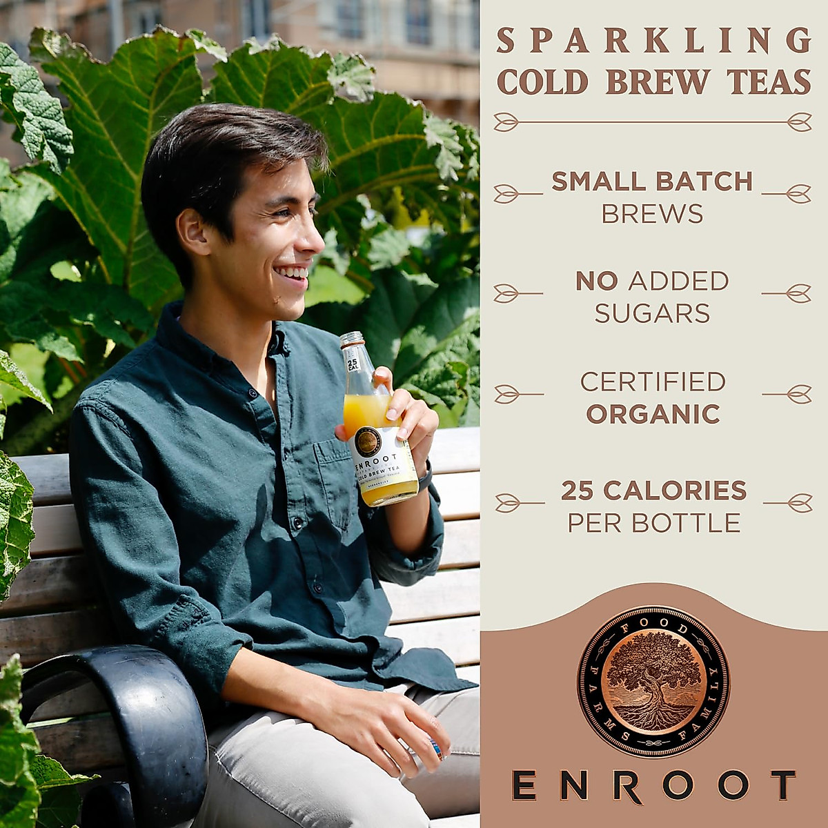 Enroot - Sparkling Cold Brew Tea - 25 Calories - 0 Added Sugar - Organic - Nootropic - Vegan & Gluten-Free - Adaptogen - Kosher - Non-GMO - Non-Alcoholic Beverage - Variety Pack - 12 oz / 6 Pack