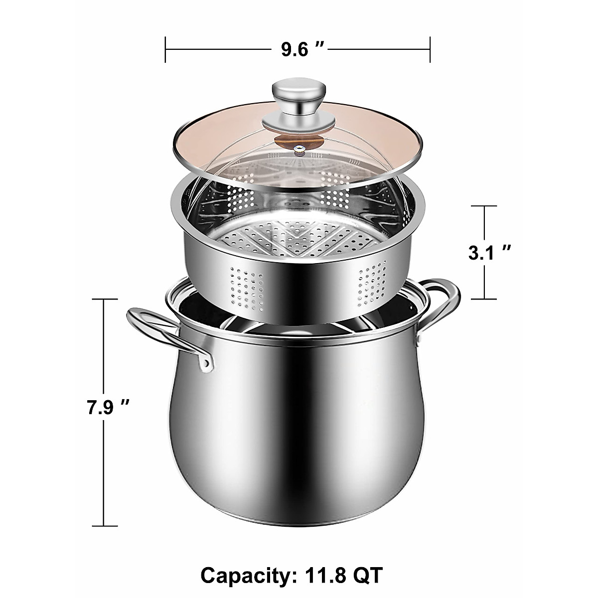 VENTION Stainless Steel Stock Pot with Steamer, 7.8 Quart Stockpot with Lid