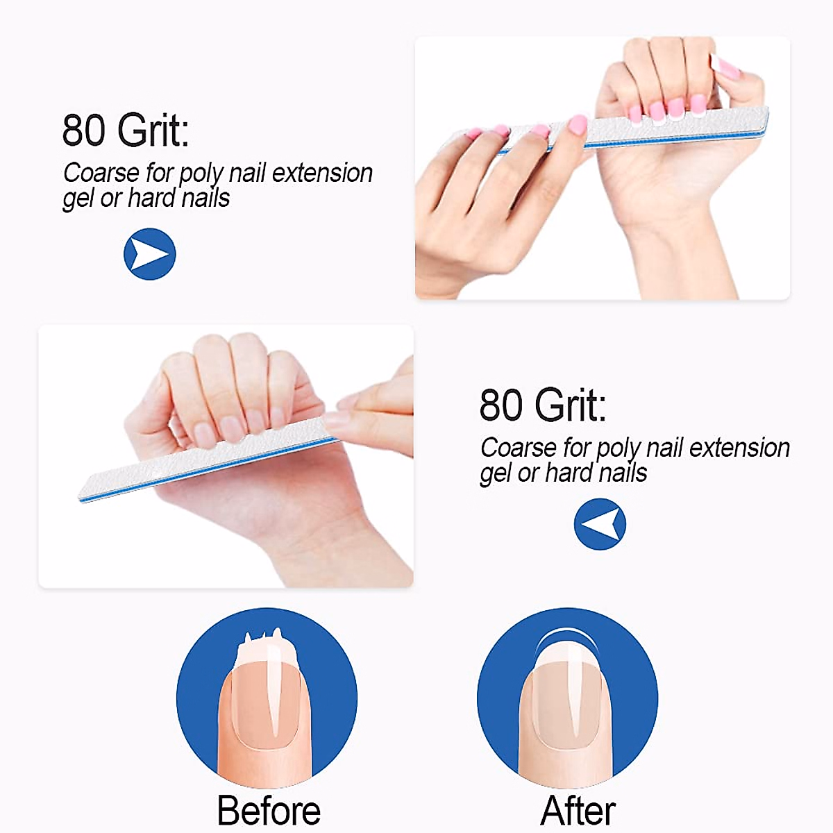 Nail File for Acrylic Nails 12pcs, 80/80 Grit Files Emery Boards, Jumbo Washable Thick Professional Square Nail File Manicure Tools for Nail Tech