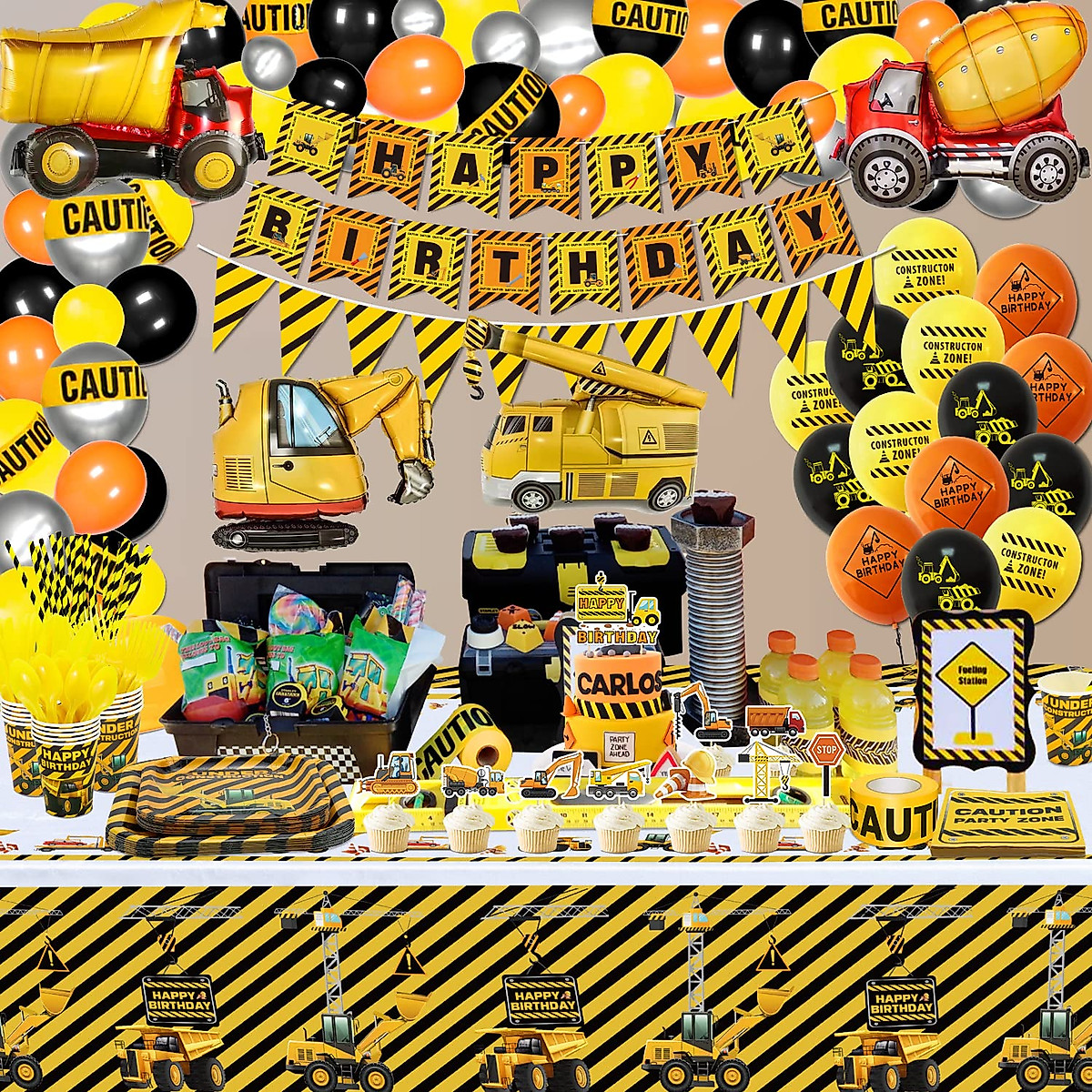 235 Pack Construction Birthday Party Supplies Dump Truck Construction Birthday Decorations Construction Party Plates Construction Birthday Tablecloth Cups Napkins Construction Foil Balloons Serves 20