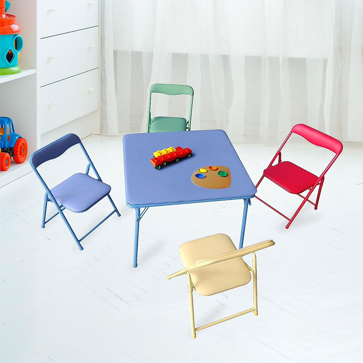 Plastic Development Group CH2023 5 Piece Colorful Kids Activity Foldable Table and Chair Furniture Set for Home Playrooms, Multicolor