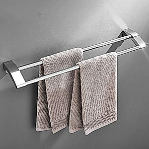 OMOONS Towel Rack Double Towel Rack Chromed Hanging Rod Holder Towel Rack Towel Rack Bathroom Accessory