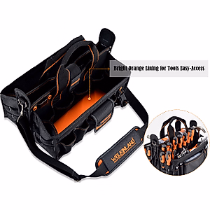 19-POCKETS Tool tote, Tool bag organizer, Electrician tool bag, HVAC tool bag, Tool caddy, Tool bags for electricians, Tool tote bag w/socket organizer tool boxes, Electrical and maintenance tool bag