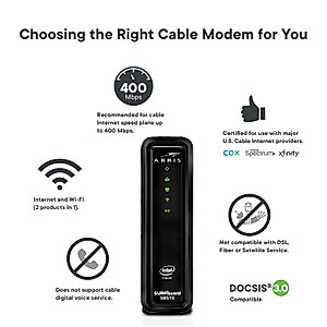 ARRIS Surfboard DOCSIS 3.0 Cable Modem & Wi-Fi Router Bundle with Coaxial Cable