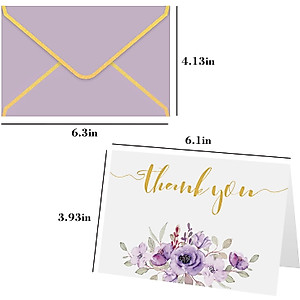 YUANAYA 36 Thank You Cards with Envelopes Purple 4x6 Inches, Blank Cards and Envelopes Bulk for Wedding, Sympathy, Baby Shower, Anniversary, Thanksgiving, Baby shower, Small Business, All Occasion
