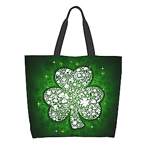 Gelxicu Green Clover Shoulder Tote Bags St Patrick Casual Bag Cute Shoulder Handbags Shopping Bags