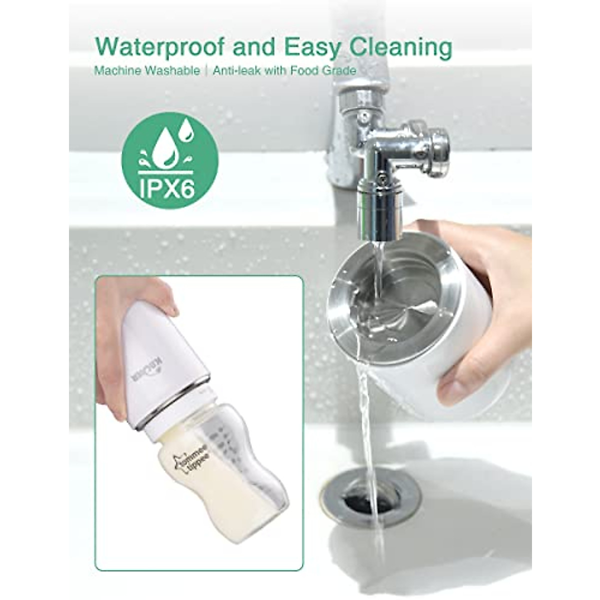 Portable Bottle Warmer, Fast Heating Travel Bottle Warmer, 13200mAh Baby Bottle Warmer On The Go for Breastmilk and Formula with 5 Adapters, 4 Temperature,Leak-Proof, Cordless, Battery Powered