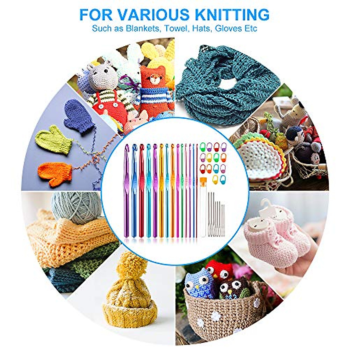 Vodiye 37 PCS Crochet Hooks Set, High Quality Coloured Aluminum Ergonomic Handle Crochet, Hook Needles for Arthritic Hands, with Stitch Markers and Large-Eye Blunt Needles