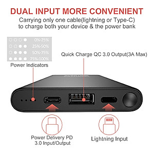 BESTMARS Power Bank Fast Charging PD 3.0 18W Quick Charge Portable Charger 10000mAh USB-C Back Up Battery Pack for iPhone 15 14 13 12 11 X XS XR Pro Max Plus 8 SE Samsung Galaxy Cell Phone etc Black