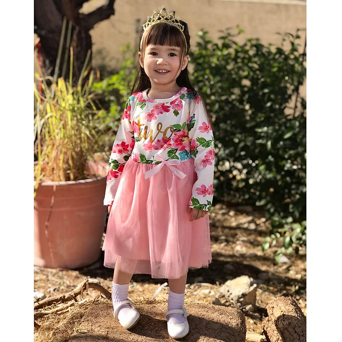 2nd Birthday Outfit Girl Two Year Old Birthday Outfit (Pink-Long Sleeve,2T)