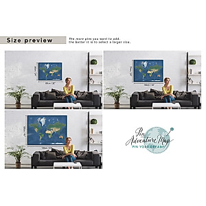 Modern World Satellite Wall Map with Push Pins | Push Pin Travel Map on Canvas | Personalized World Map with Pins | 24" x 32" up to 40" x 53"