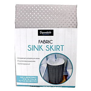 Diamond Stitch Fabric Bathroom Sink Skirt Utility Sink Waterproof Fits Standard Size Sinks Adds Bathroom Storage (Silver-Gray) Large