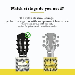 BELFORT® guitar strings classical guitar, strings for classical guitar made of nylon and silver, acoustic guitar (6-string set) - Incl. 4 picks + extra high E-string (028//043) (028//043)