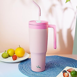 Konokyo Insulated Tumbler with Handle and Straw,40 OZ Vacuum Stainless Steel Water Bottle Travel Mug Metal Cup with Fruit Diffuser,Lake Blue