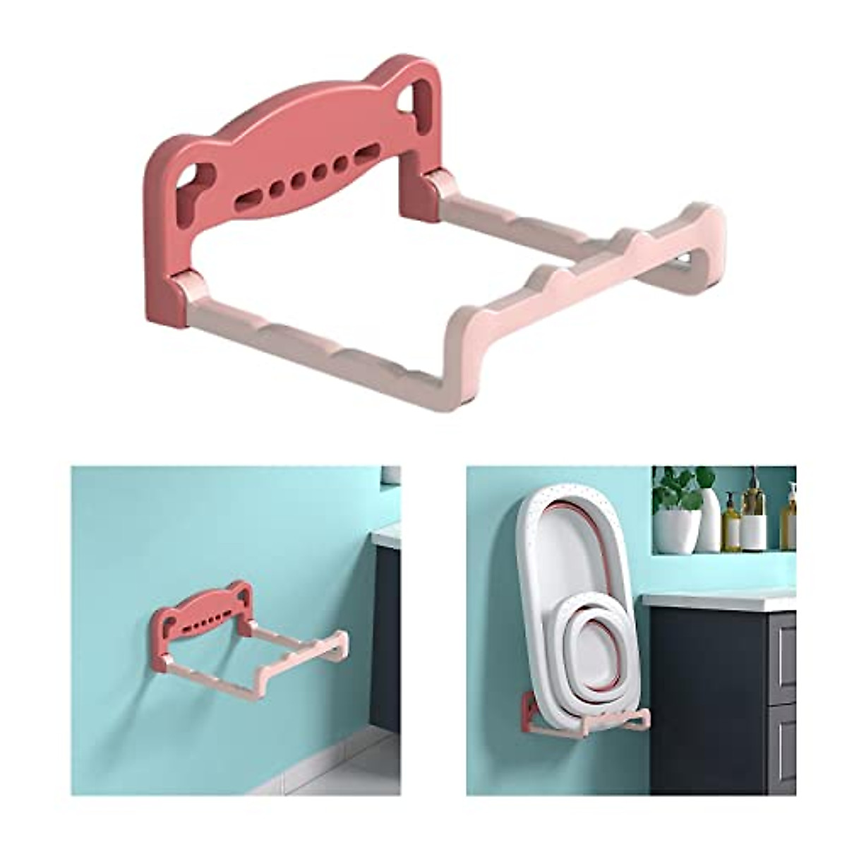 Gralara Foldable Washbasin Hanger, Wall Hanging Washbasin Stand,Waterproof, Punch Free Basin Storage Rack Washbasin Rack for Household Bathroom Toilet, Pink