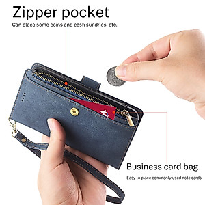 Antsturdy Samsung Galaxy A54 5G Wallet case with Card Holder for Women Men,Galaxy A54 Phone case RFID Blocking PU Leather Flip Shockproof Cover with Strap Zipper Credit Card Slots,Blue