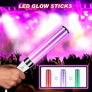 Lewtemi 3 Pcs Reusable Light Sticks 15 Color 2 Lighting Modes Lightsticks Multicolor LED Glow Sticks Flashing Bright Light Sticks for Concert Glow in the Dark Party Favor Supplies