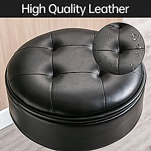 Round Storage Bar Stool Set of 2, Black Faux Leather Height Adjustable Barstool, 360°Counter Height Swivel Stool, Armless Bar Chair with Metal Frame for Kitchen Counter Dining Living Room