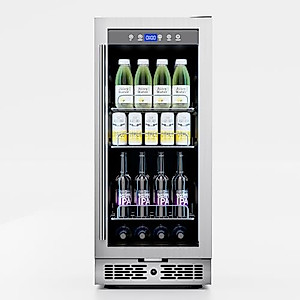kanabella 15" 100 can Commercial Grade Built-in Indoor Outdoor Beverage Fridge with Glass Door Under Counter or Freestanding Beverage Fridge with Large Capacity