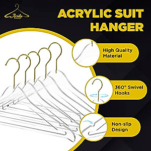Acrylic Clear Suit Hangers, high-end Quality Clothes Hangers with Non Slip Pants bar Gold Swivel Hook for Luxurious Closets (Gold Suit 5 Pack)