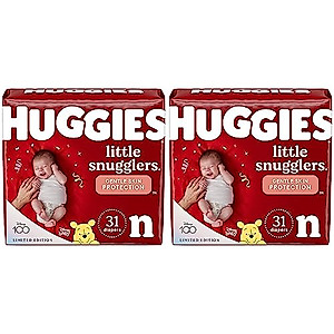 Huggies Little Snugglers Baby Diapers, Size Newborn (up to 10 lbs), 31 Ct, Newborn Diapers (Pack of 2)