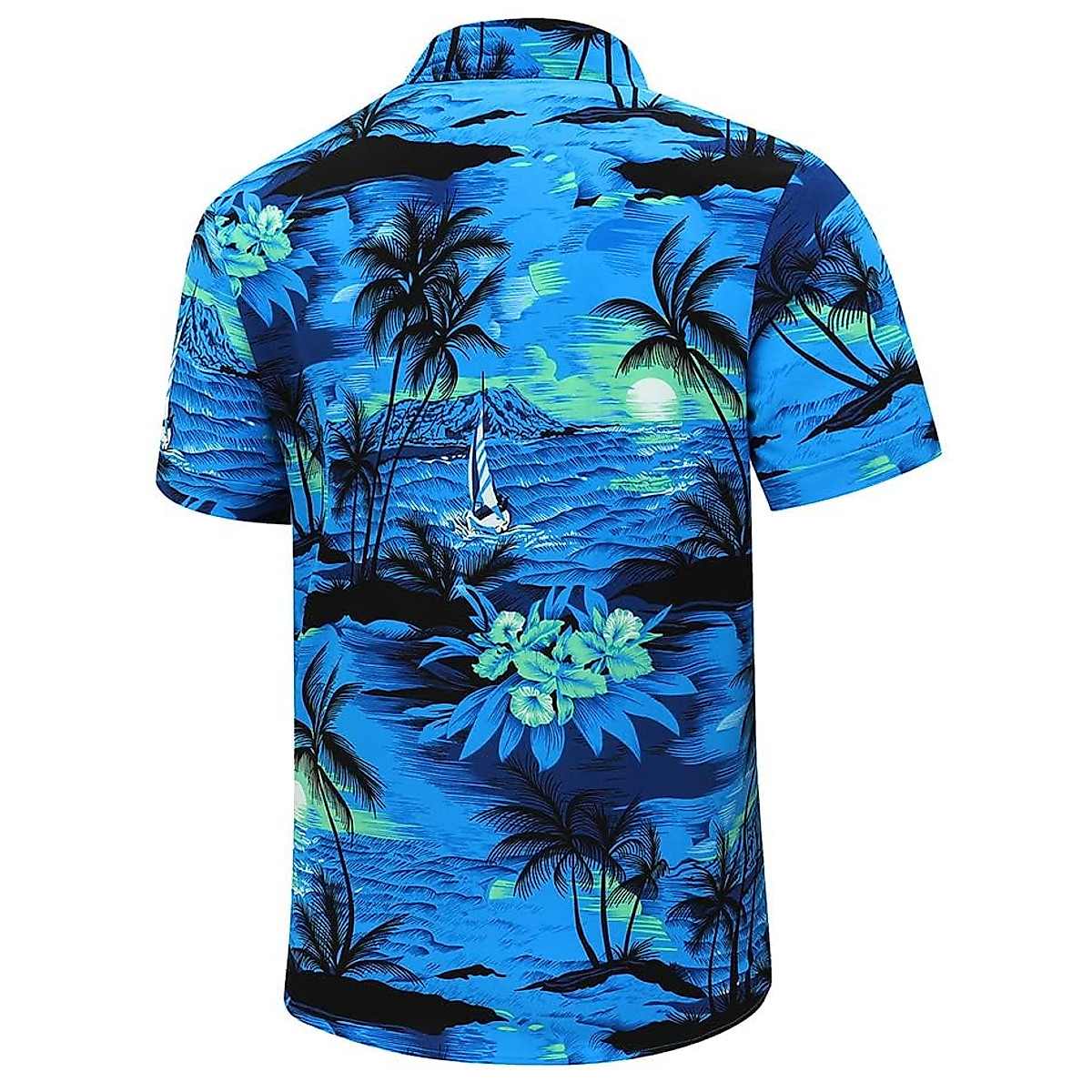SheLucki Hawaiian Shirt for Men, Unisex Summer Beach Casual Short Sleeve Button Down Shirts, Printed Palmshadow Clothing Palm Tree Blue M
