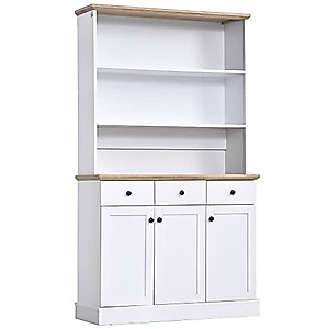 HOMCOM 71" Buffet with Hutch, Kitchen Pantry Cabinet, Bookcase with Drawers & Shelves for Living Room, White