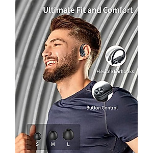 Bluetooth Headphones Wireless Earbuds 80hrs Playtime Wireless Charging Case Digital Display Sports Ear buds with Earhook Premium Deep Bass IPX7 Waterproof Over-Ear Earphones for TV Phone Laptop Black
