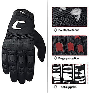 CHCYCLE Dirt Bike Gloves Mountain Bike Motocross Motorcycle Gloves for Men Motorbike ATV Racing Touch Screen Full Finger Gloves for Cycling BMX MTB MX Climbing (Large, Black)