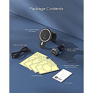 Compatible for MagSafe Car Charger, LDNIO Strong Magnet Magnetic Wireless Car Charger, Hands Free Car Phone Holder [with PD3.0 Adapter] Fit for iPhone 14 13 12 Series and Mag-Safe Case