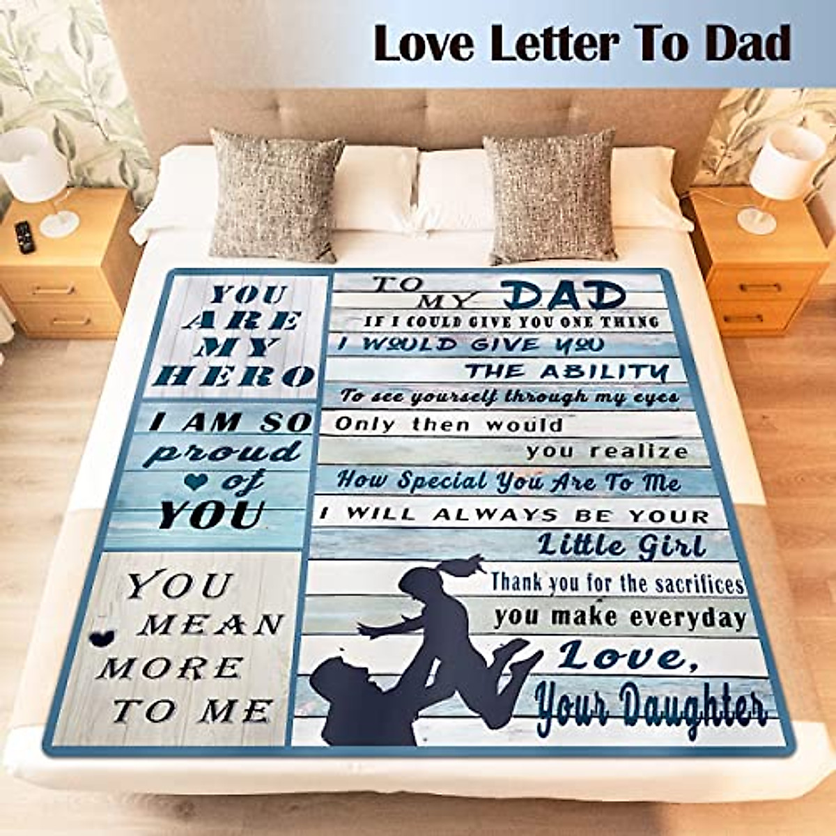 Dad Gifts from Daughter Son, Dad Birthday Gift, Fathers Day Birthday Gifts for Dad, Dad Blanket, Super Soft Flannel Throw Blanket 60" × 50", Blue