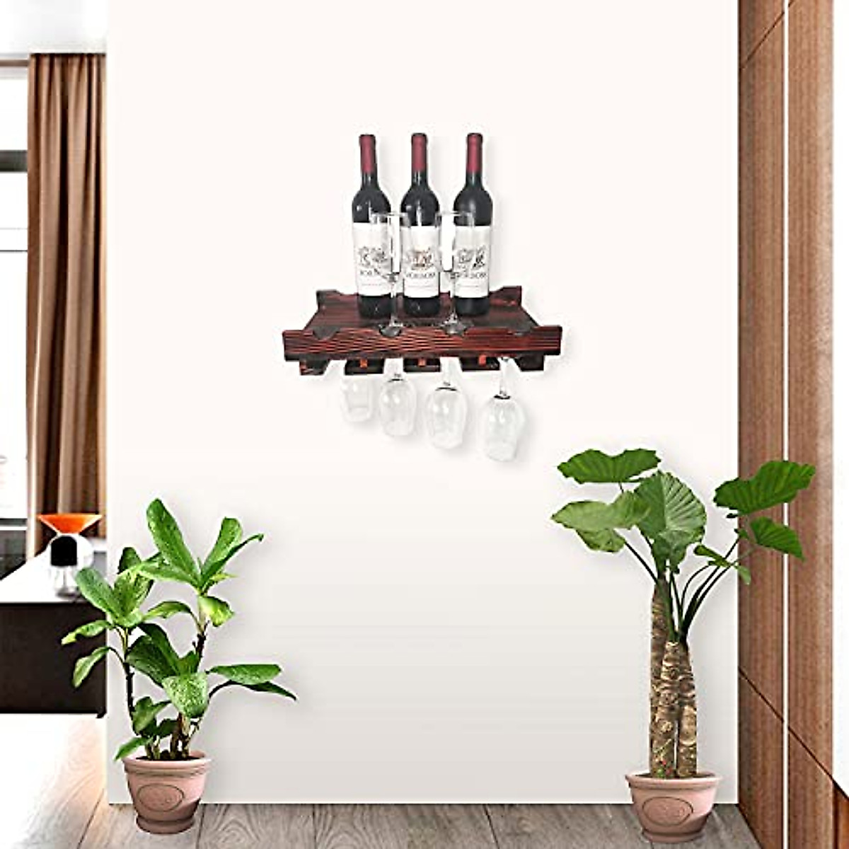 HIVVI Wall Mounted Wine Rack, Designed Specifically for Wine Bottles Glass, Floating 16.5 Inch Wooden Shelf,Home and Kitchen Decor