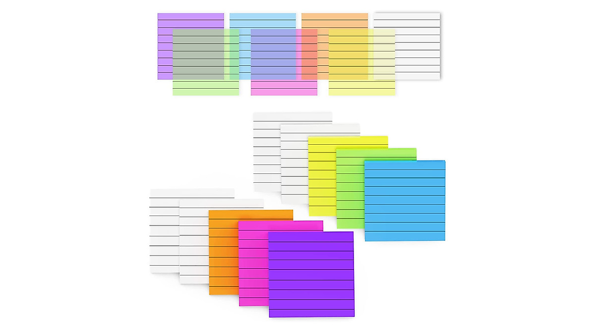 MIUTME Bright Sticky Notes - Waterproof & Lined 7 Colors