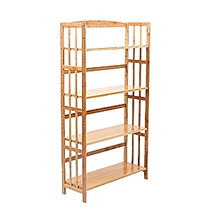 HTLLT Storage Shelf Floating Shelf Bamboo Book Shelf Storage Shelf, Height Adjustable, Kitchen Independent Storage Shelf Plant Shelf,4-Tier,4-Tier