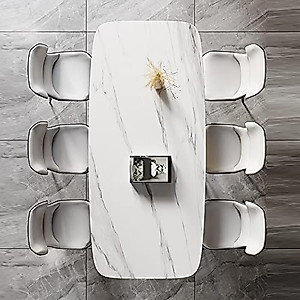 LITFAD Modern Sintered Stone Top Dining Table Rectangle Dinette Table Stainless Steel Base Restaurant Table - White 63" L x 31.5" W Table Only(Not Including Chairs)