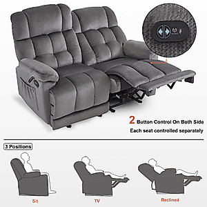 MCombo 58.7" Power Loveseat Recliner, Electric Reclining Loveseat Sofa with Heat and Massage, USB Charge Port for Living Room 6237 (Grey, Loveseat Recliner)